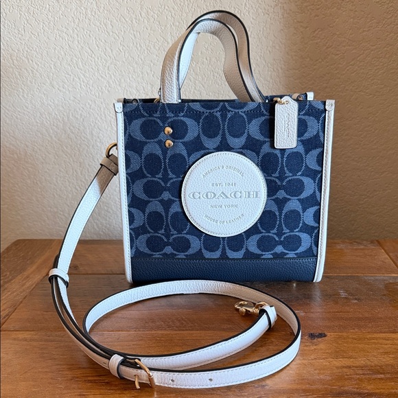 Coach | Bags | Coach Navy And Cream Signature Dempsey Tote | Poshmark